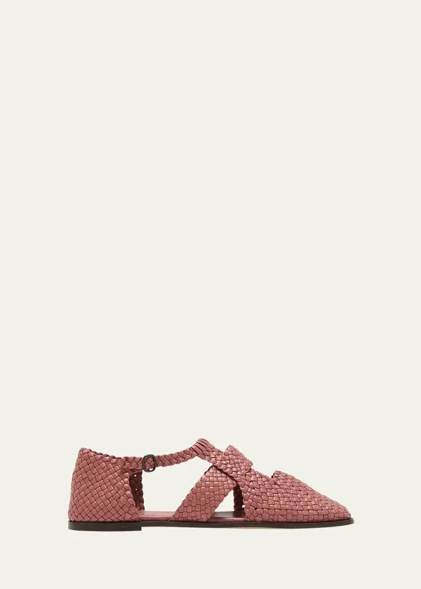 Hereu Serra Woven Leather Fisherman Sandals In Dusty Rose